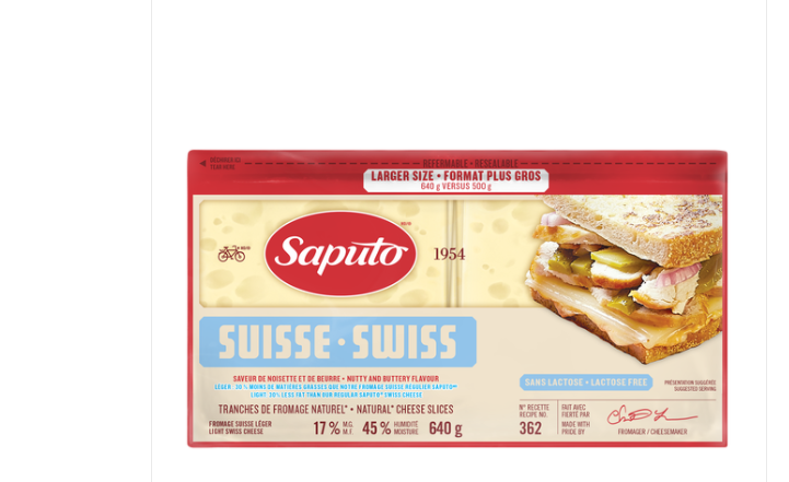 Saputo Light Swiss Cheese Slices - 1 x 640 Grams Shipped to Nunavut ...